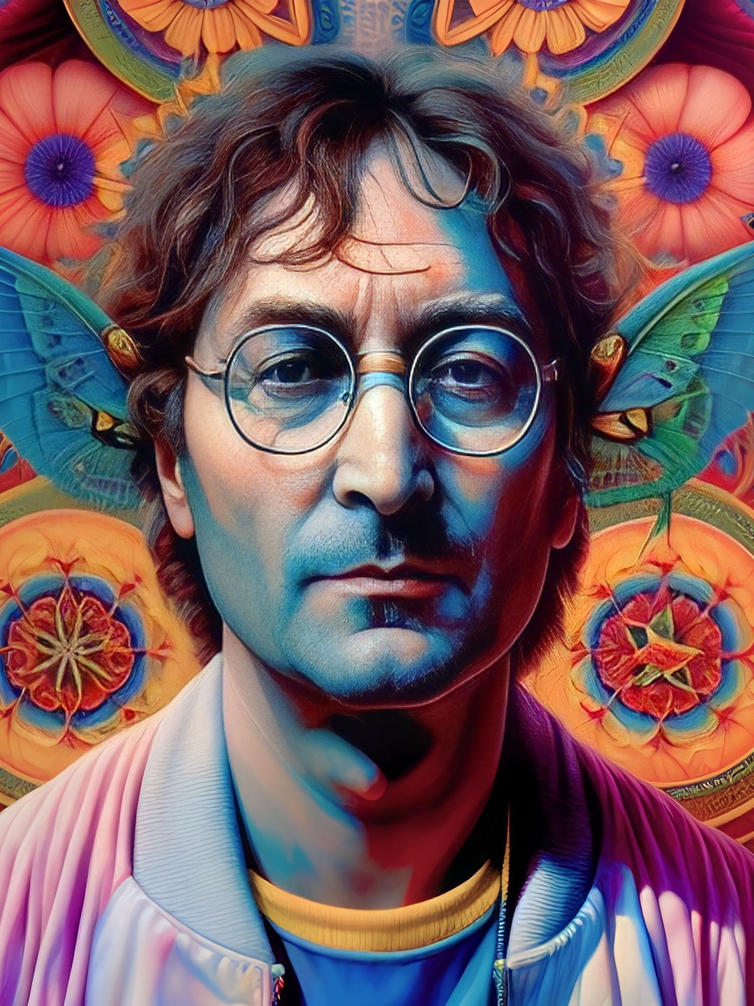 John Lennon Art Print With Psychedelic Background - Etsy