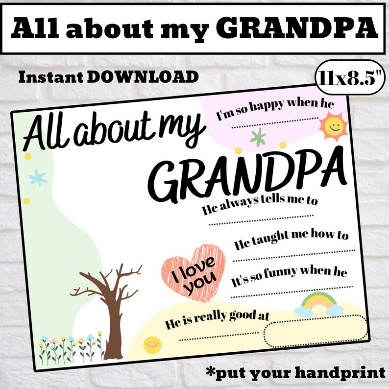 All About GRANDPA Printable Father's Day Activity for - Etsy