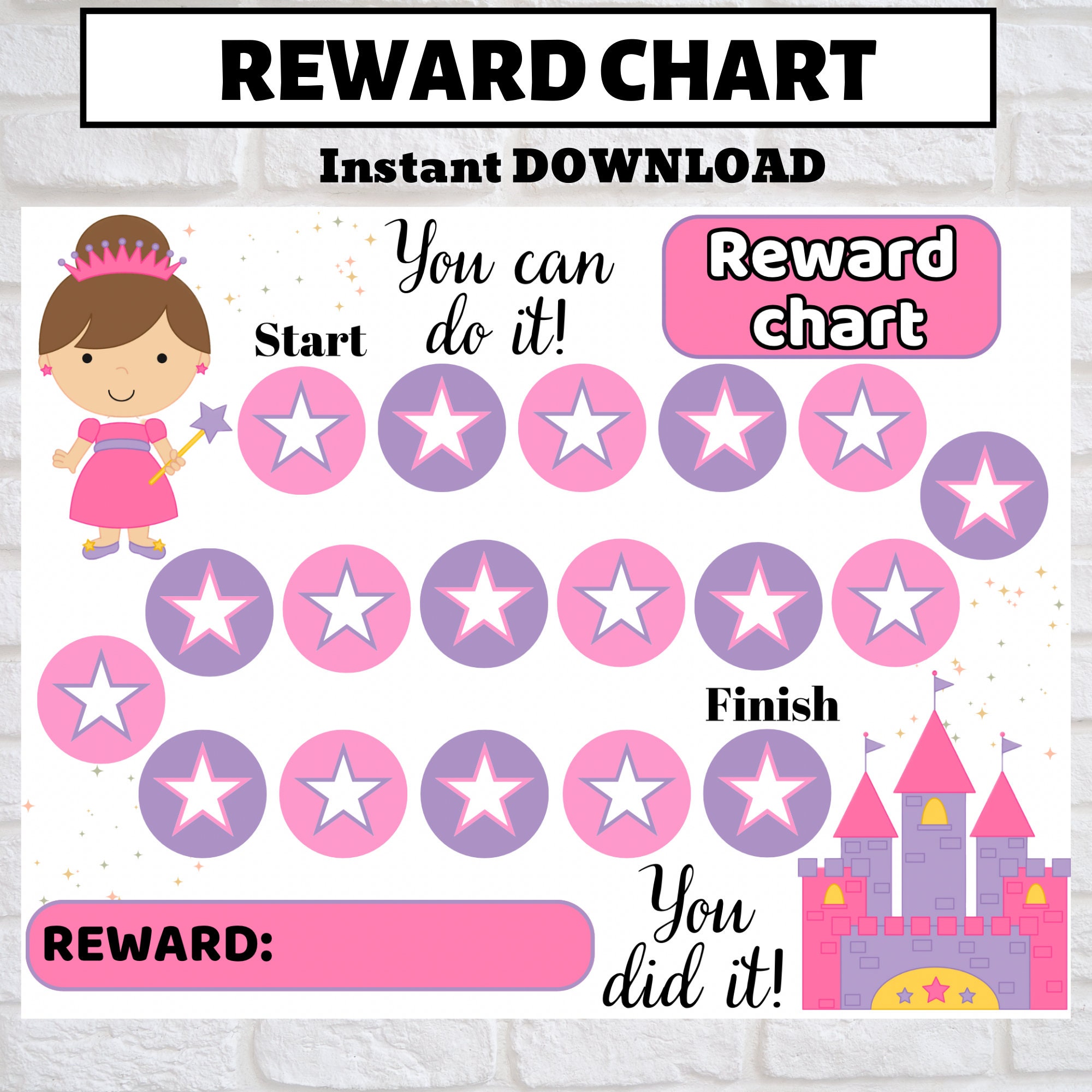 Princess Reward Chart for Kids Printable PDF Positive - Etsy