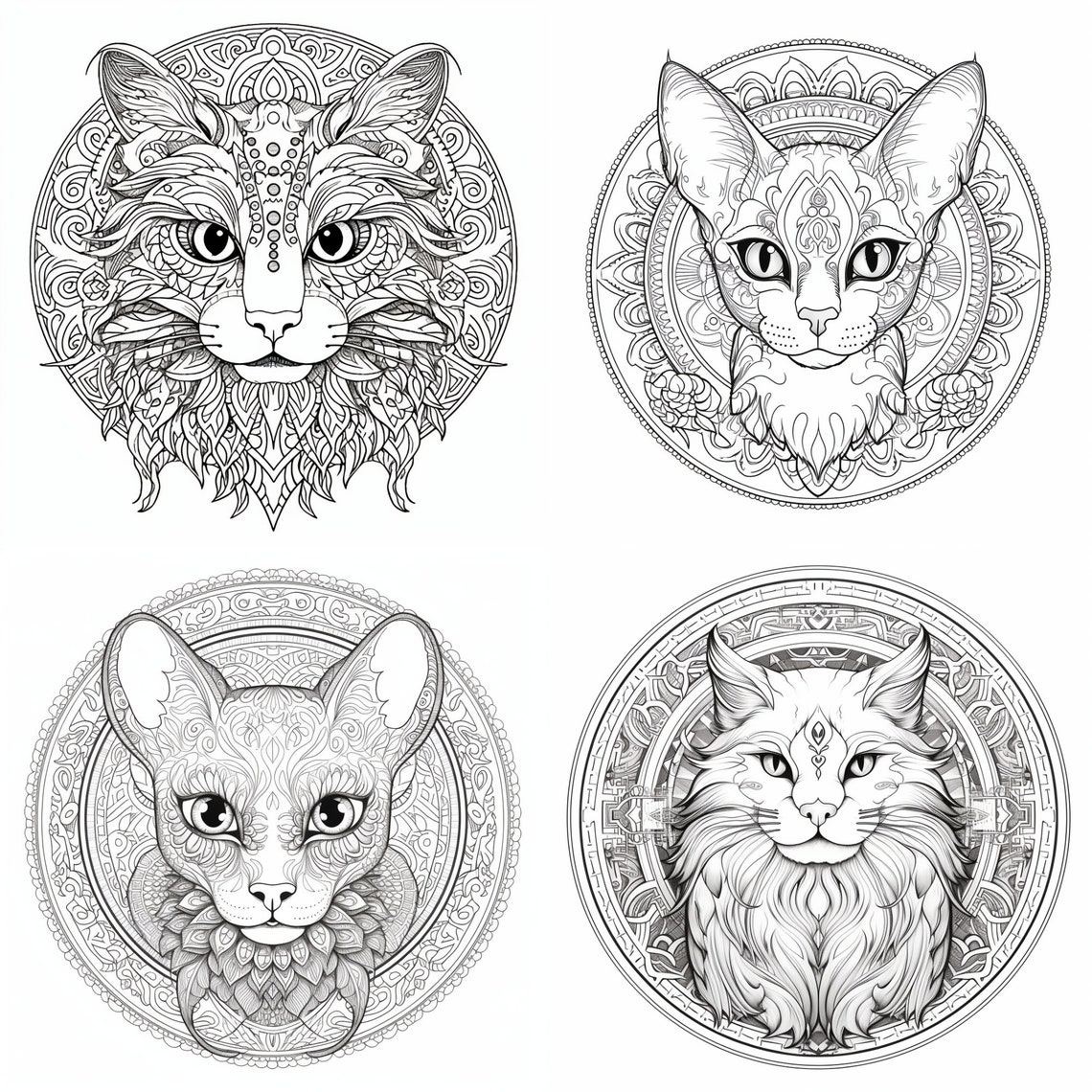 100 Printable Cat Mandala Coloring Pages - Etsy