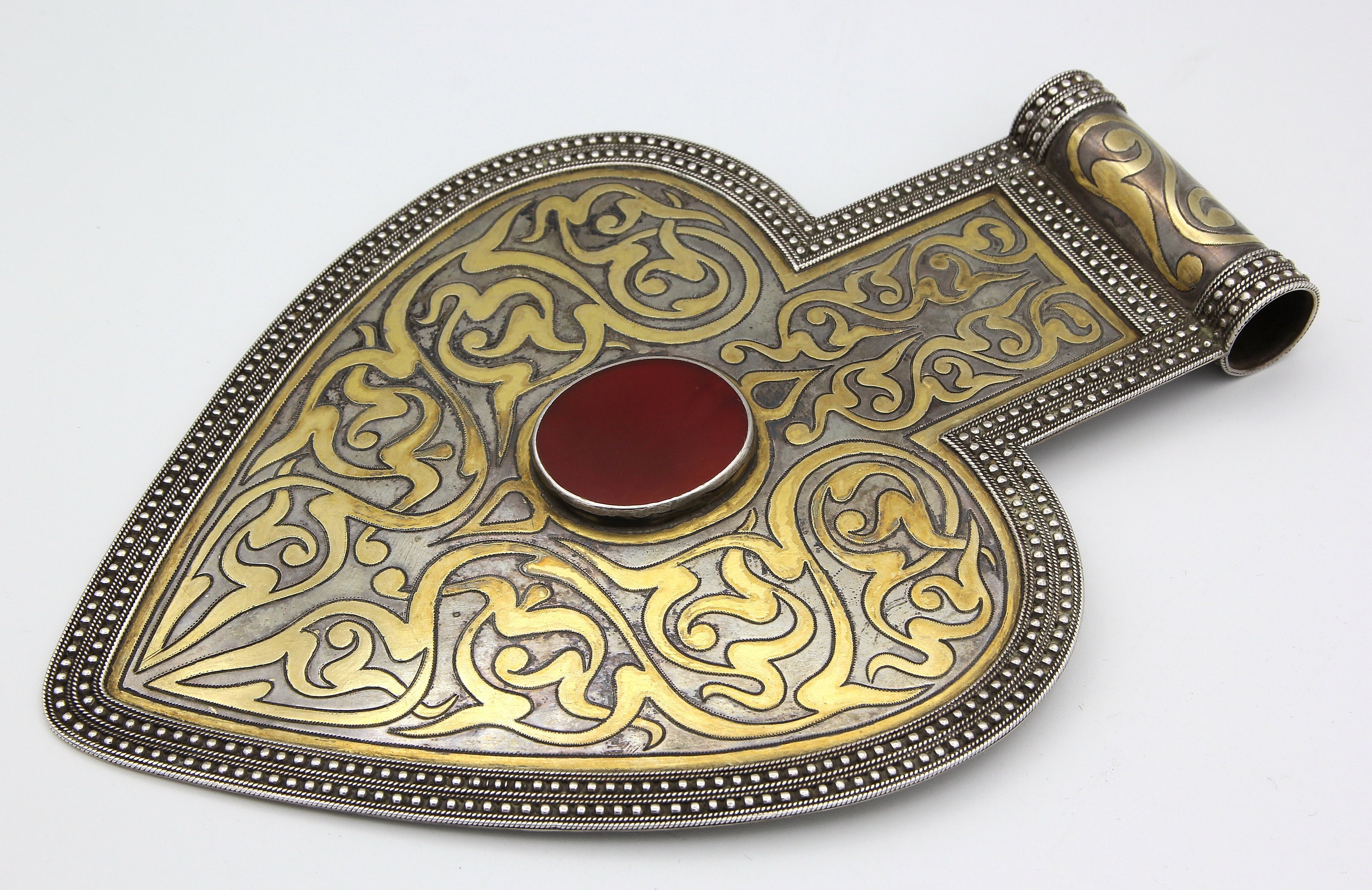 Vintage Old Turkoman Silver Large Pendant Turkmen Jewelry Partial Gold ...