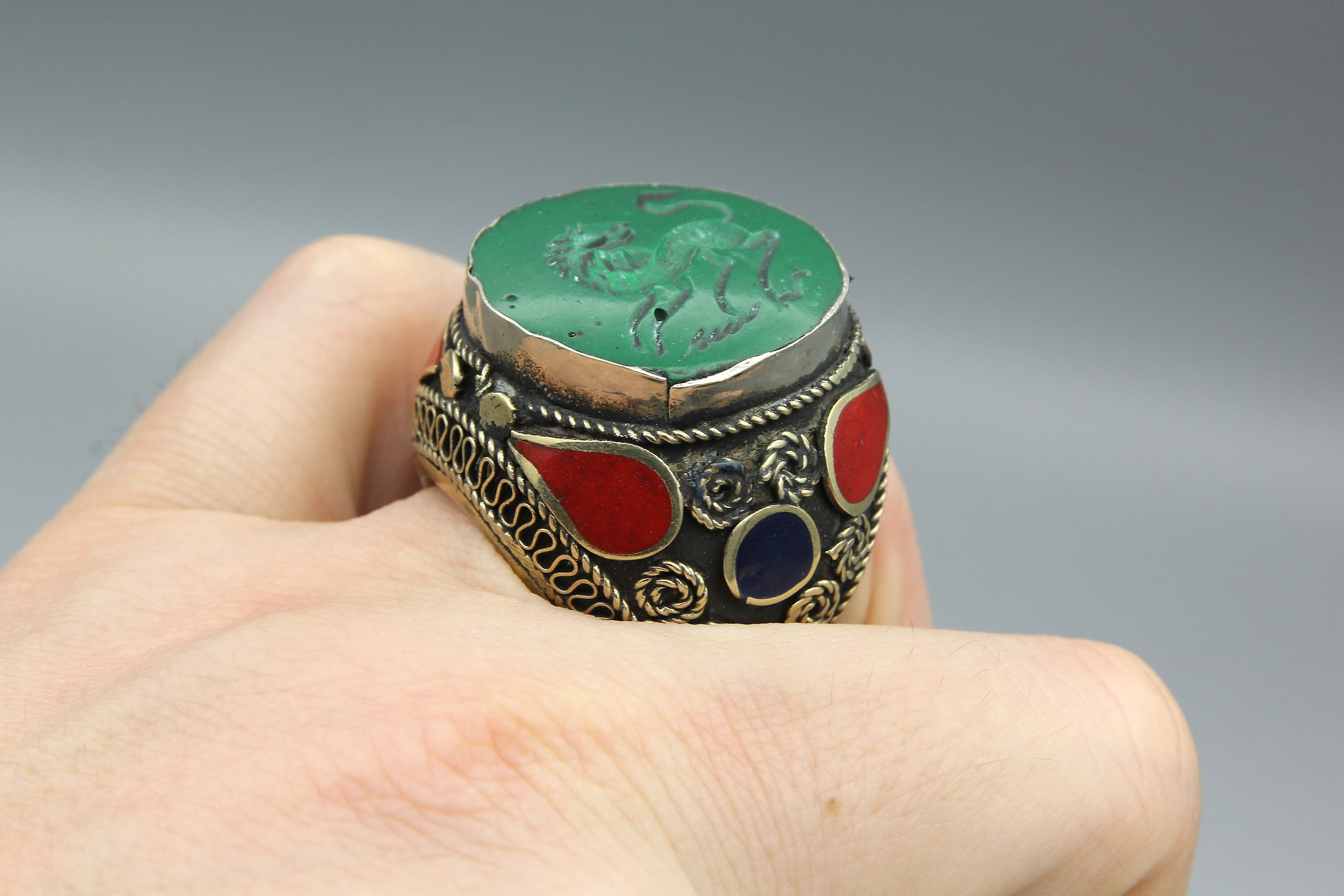 Vintage Afghan Ring Lion Carved Intaglio Ethnic Tribal Hand - Etsy