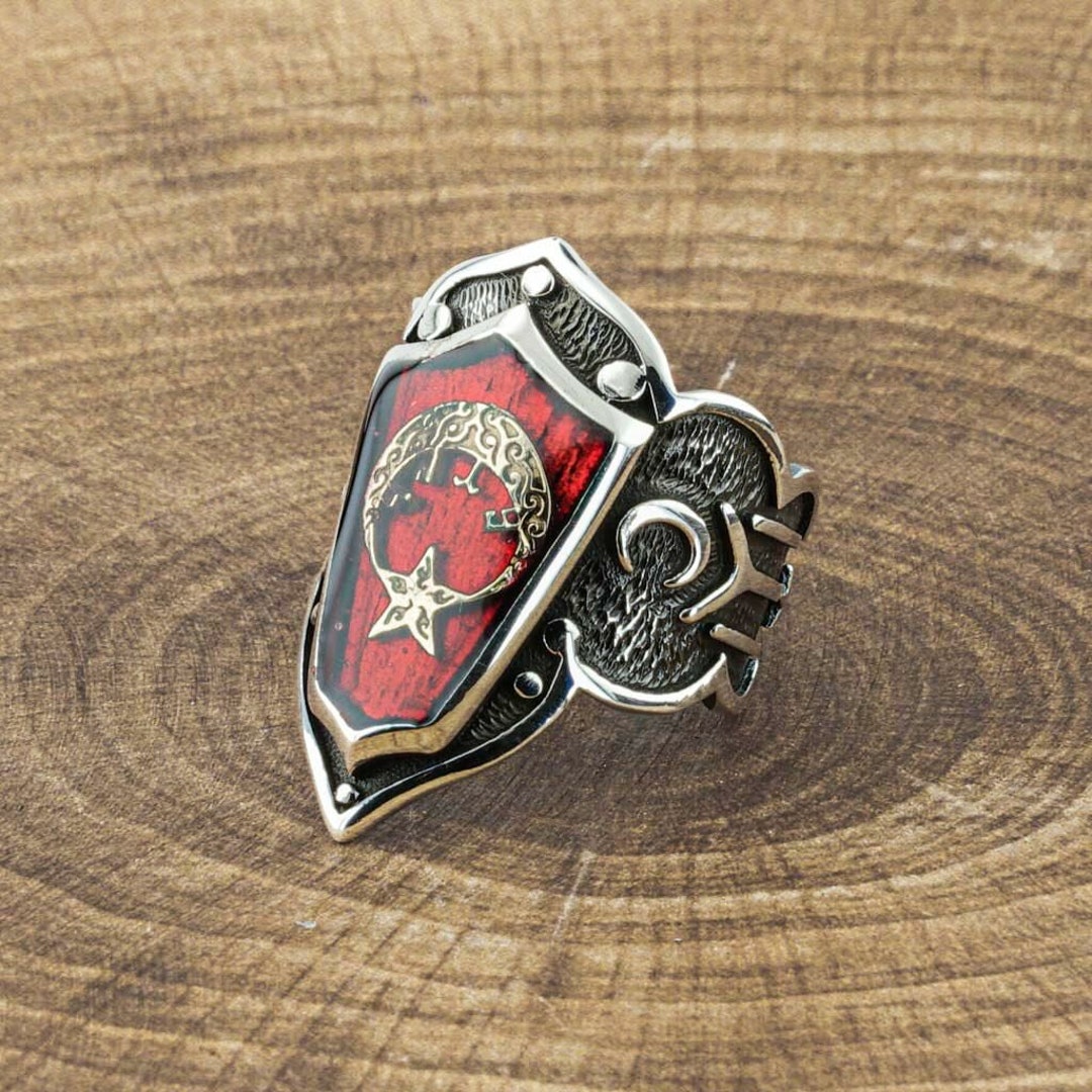 Archer Ring 925K Sterling Silver Thumb Ring Crescent Moon & Star ...