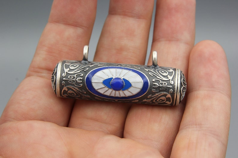 Cylinder Taweez Locket 925K Sterling Silver Necklace Pendant Turkish ...