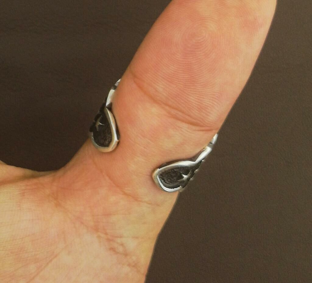 Sterling Silver Archer Ring: Crescent Moon & Star, Adjustable Thumb ...