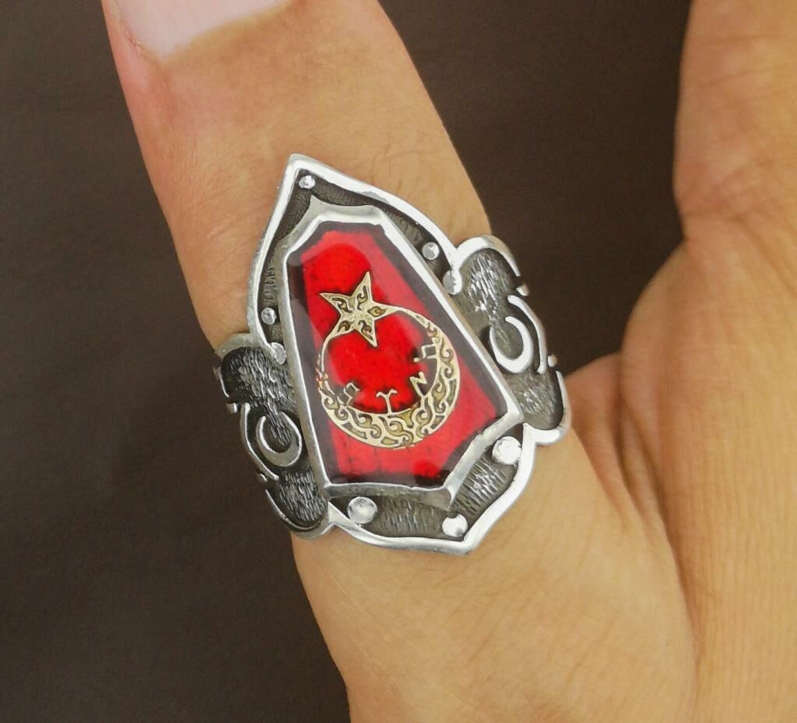 Sterling Silver Archer Ring: Crescent Moon & Star, Adjustable Thumb ...