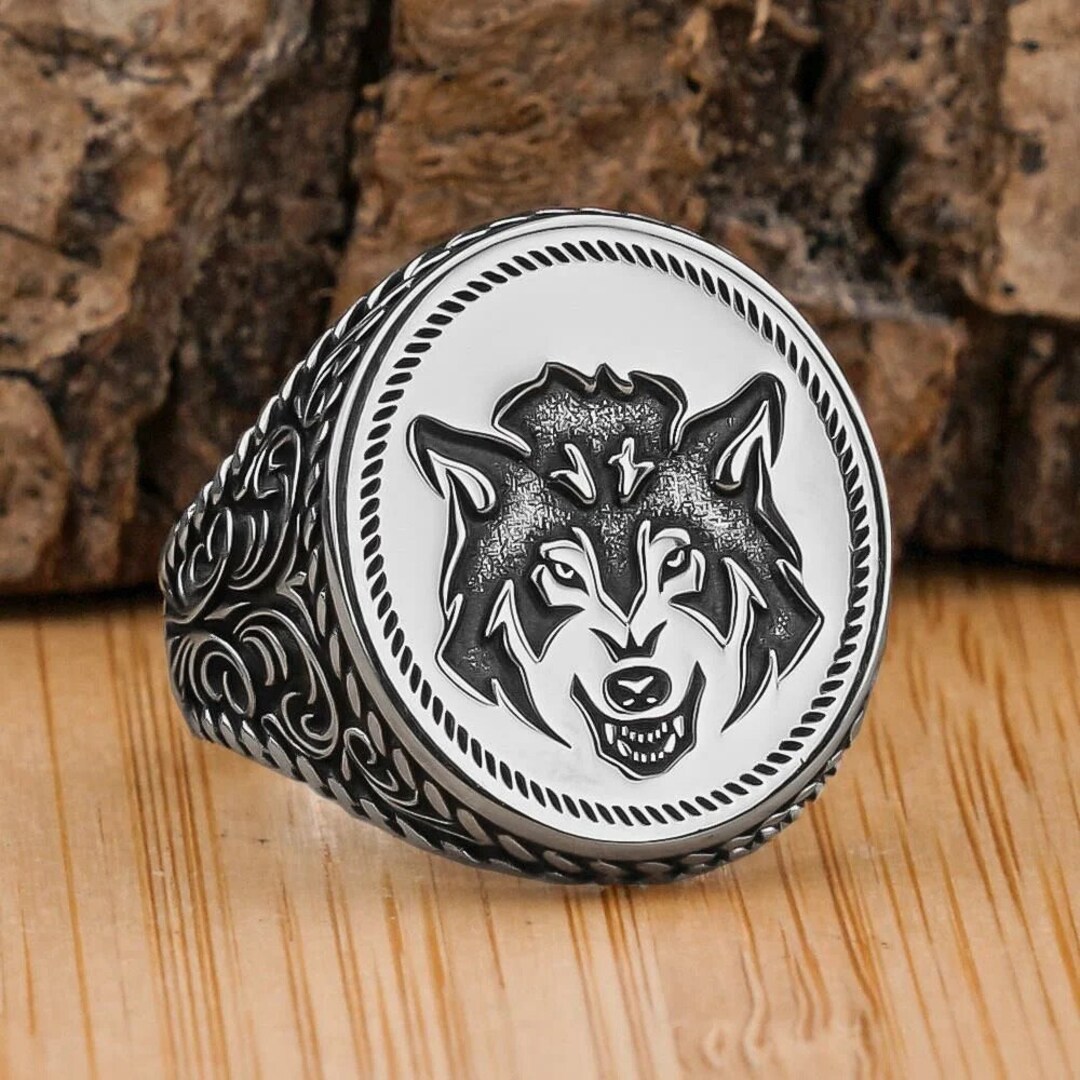Wolf Design Carved Ring, Turkish 925 Sterling Silver Ring, Shiny Silver ...
