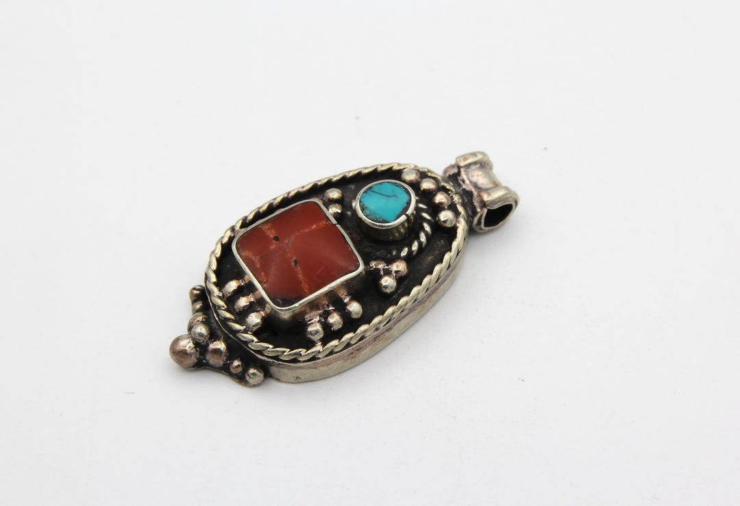 Handcrafted Vintage Tibetan Nepal Pendant: Handmade Turquoise Coral ...