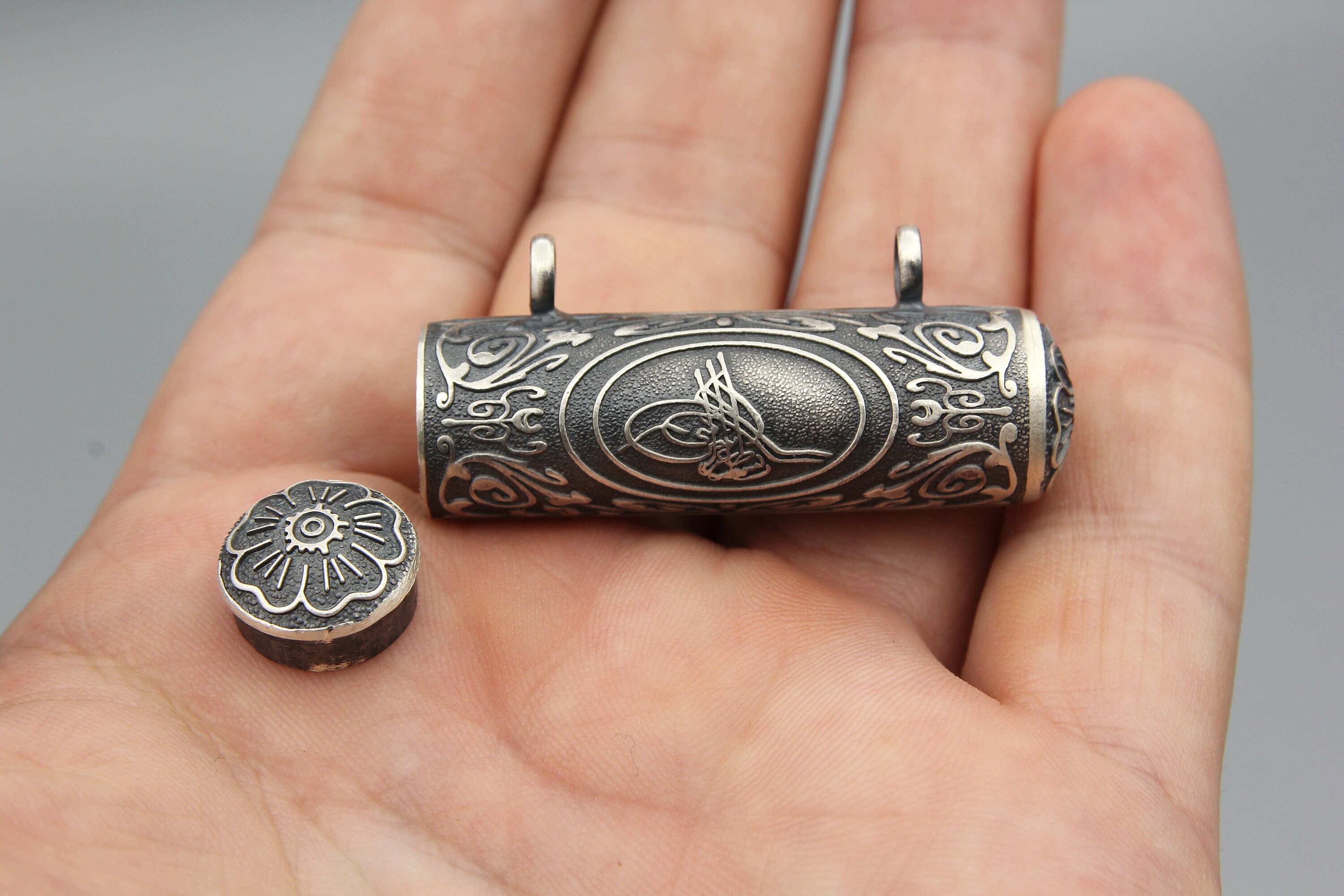 Cylinder Taweez Locket 925K Sterling Silver Necklace Pendant - Etsy