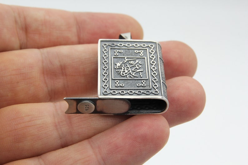 Small Taweez Holder Locket 925 Sterling Silver Pendant Allah & Muhammad ...