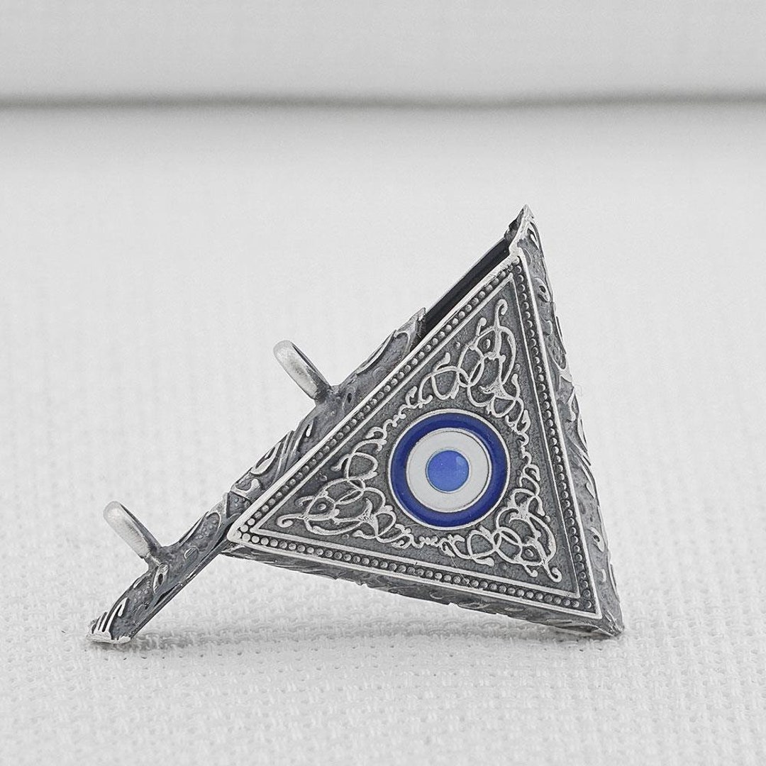 Sterling Silver Triangle Taweez Holder Locket Pendant Evil Eye Prayer ...
