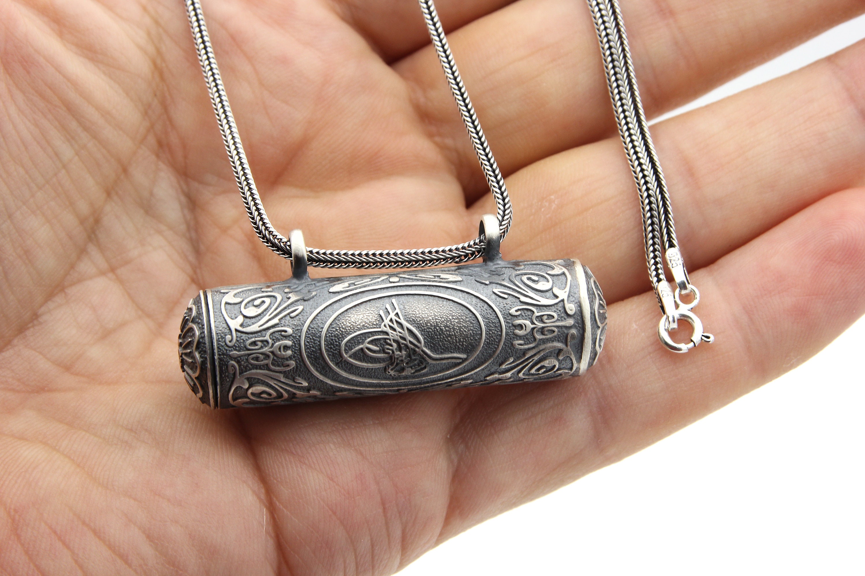 Cylinder Tube Taweez Locket 925 Sterling Silver Pendant Necklace Prayer ...