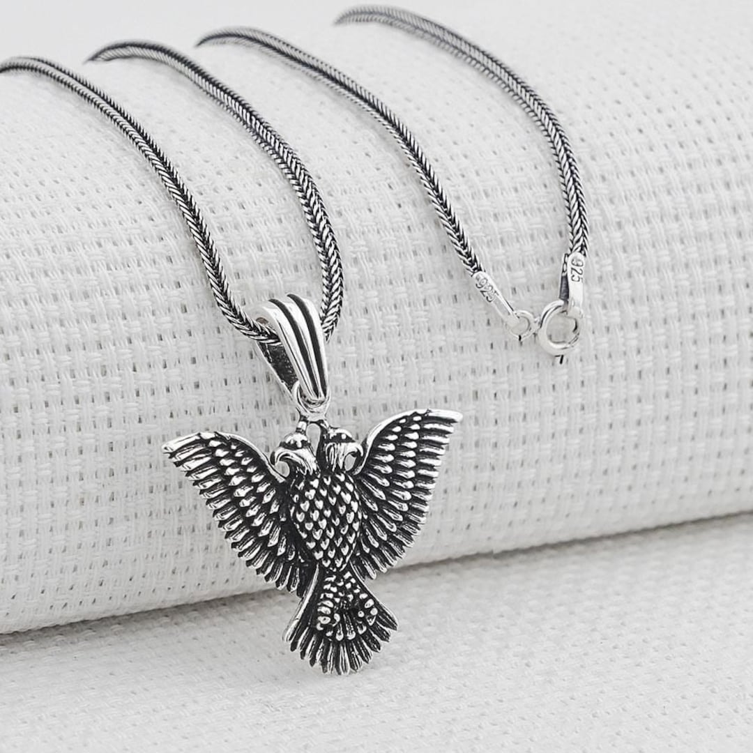 Sterling Silver Double Headed Eagle Pendant Necklace - Hand Made Silver ...