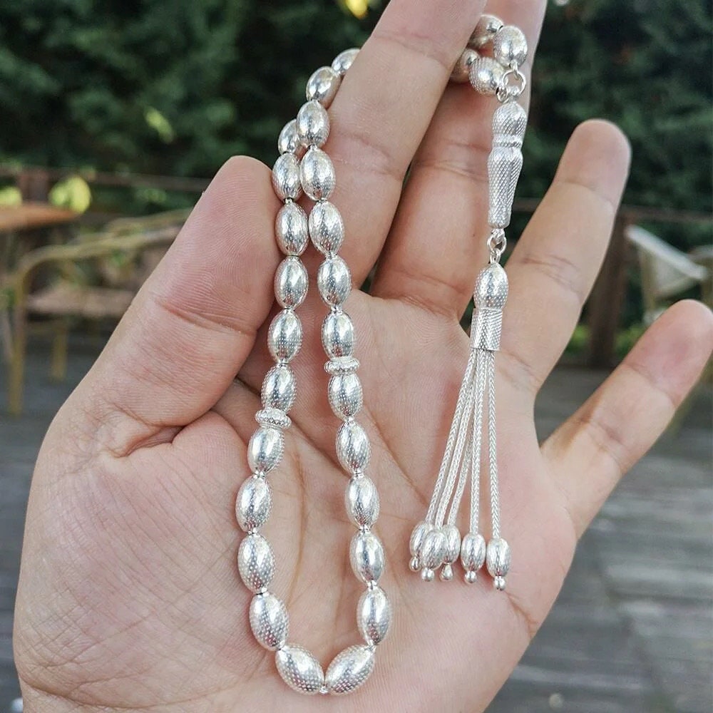 925 Sterling Silver 33 Beads Islamic Prayer Beads, Tasbih, Tesbih ...