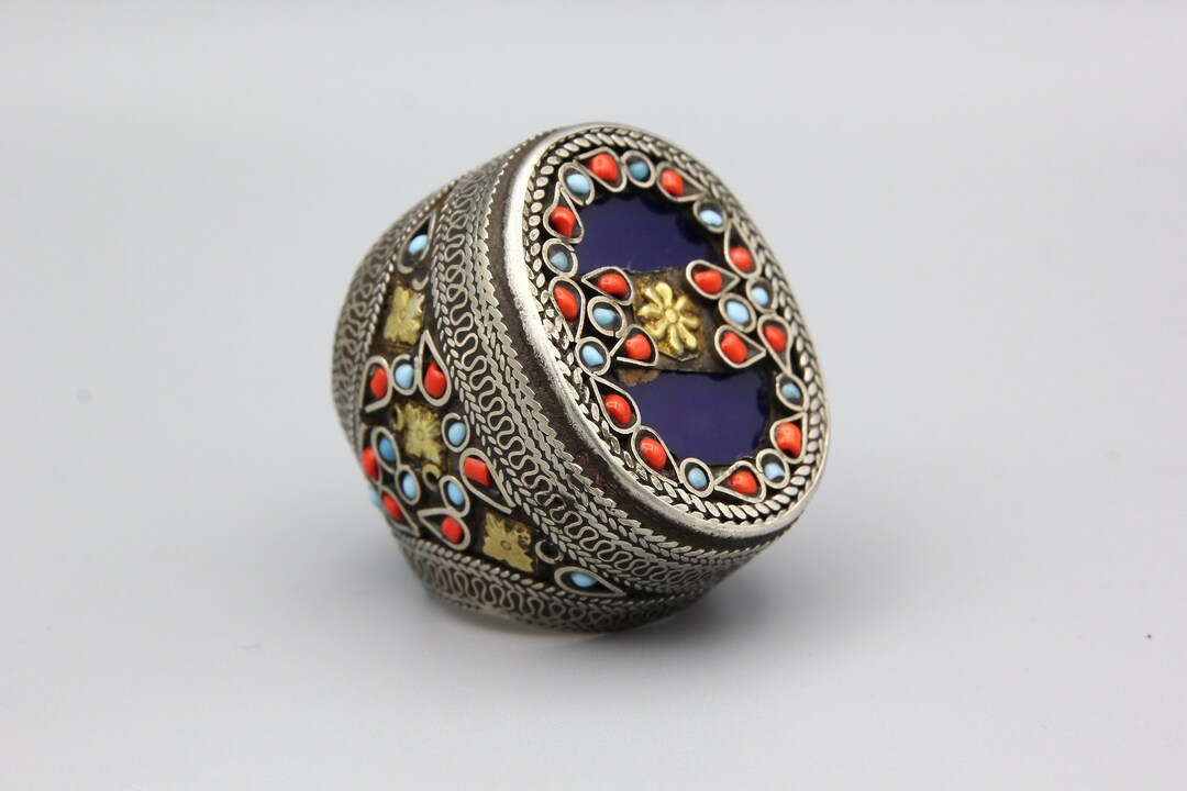 Vintage Afghan Uzbek Style 925K Sterling Silver Ring Ethnic Tribal Hand ...
