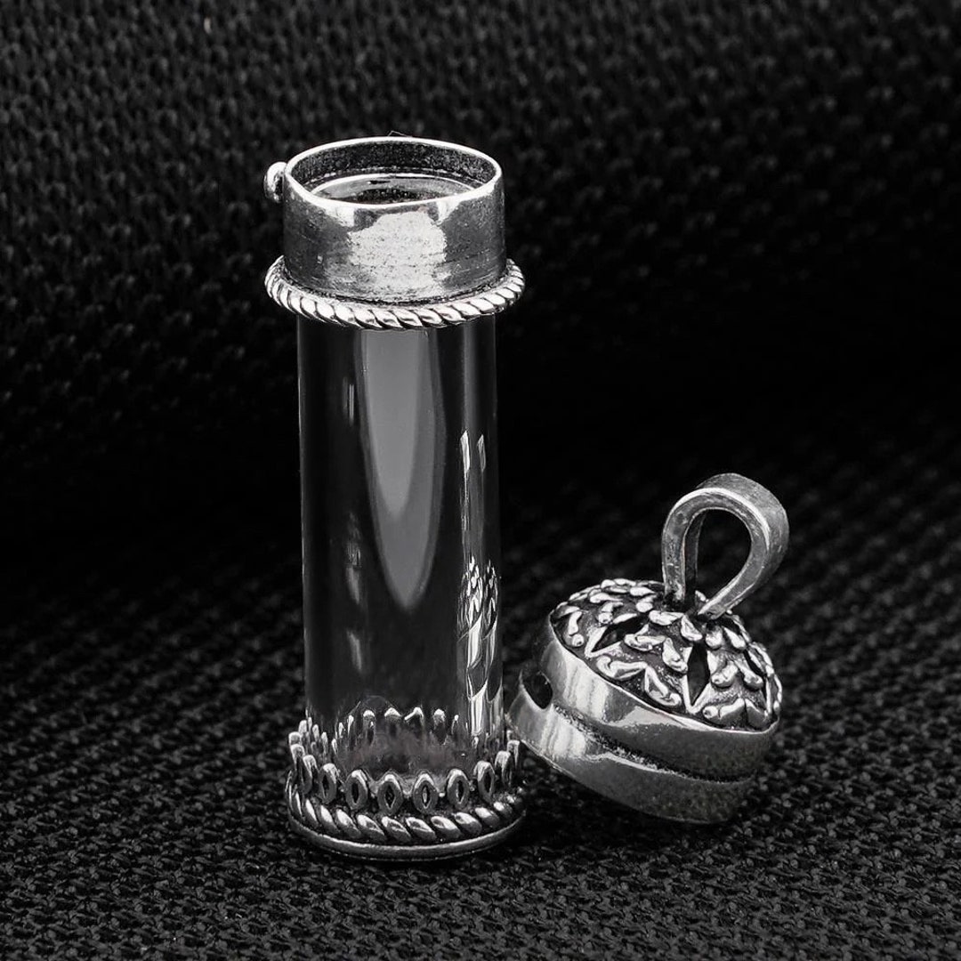 925 Sterling Silver Glass Vial Tube Pendant - Openable Taweez Holder ...