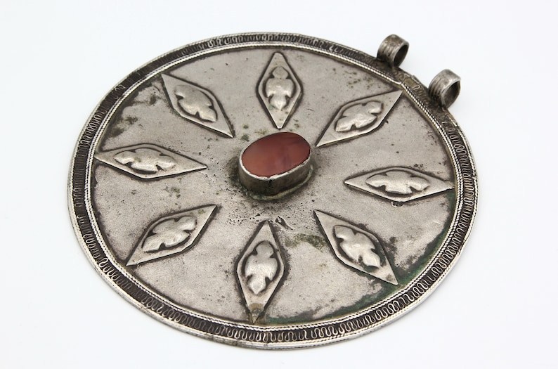 Vintage Turkmen Silver Round Pendant Ethnic Tribal Pendant Turkmenistan ...