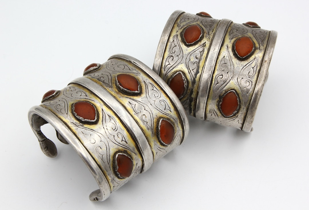 2 Rare Real Old Turkmen Tekke Silver Bracelets, Turkmen Jewelry ...