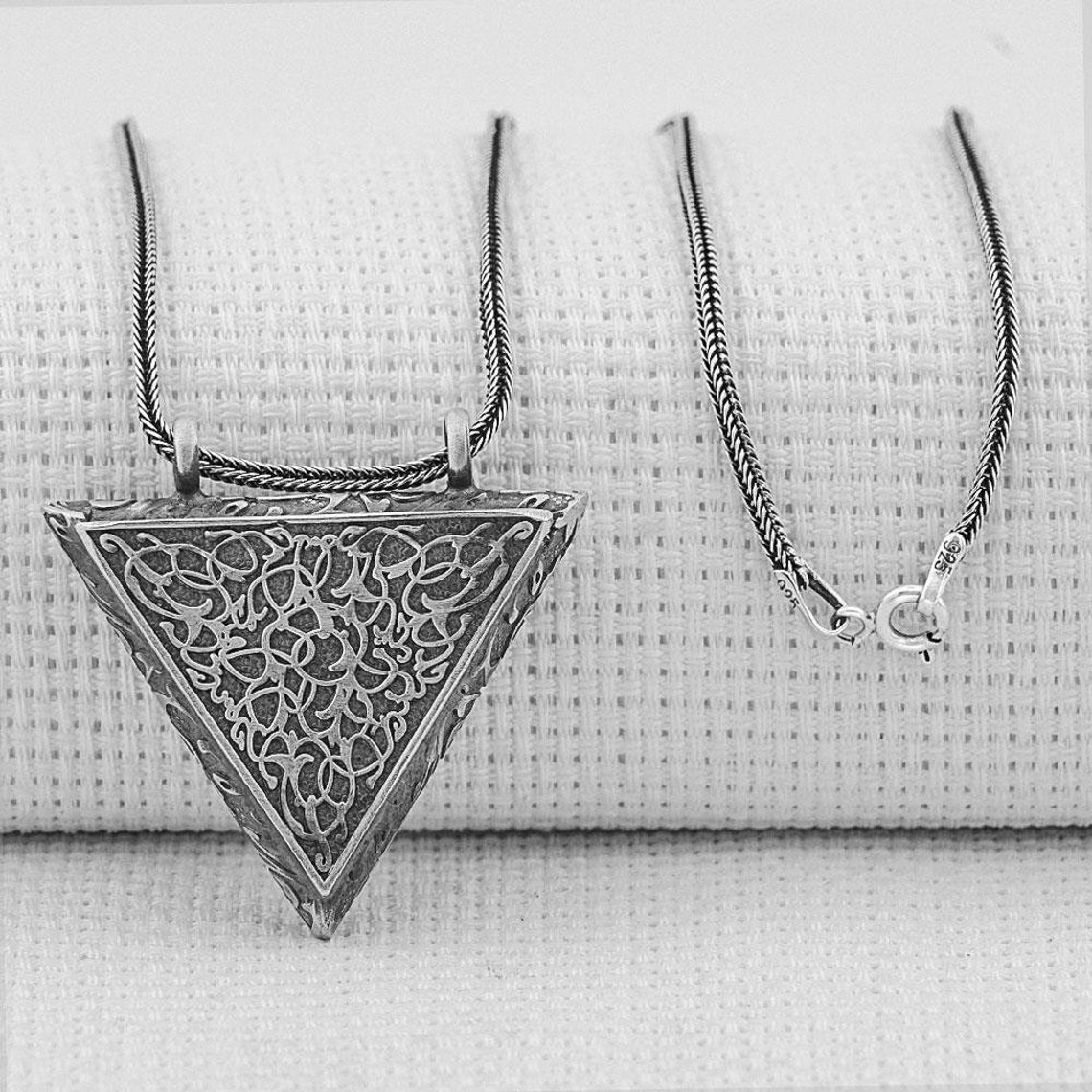 925 Sterling Silver Triangle Taweez Locket Necklace – Turkish Amulet ...