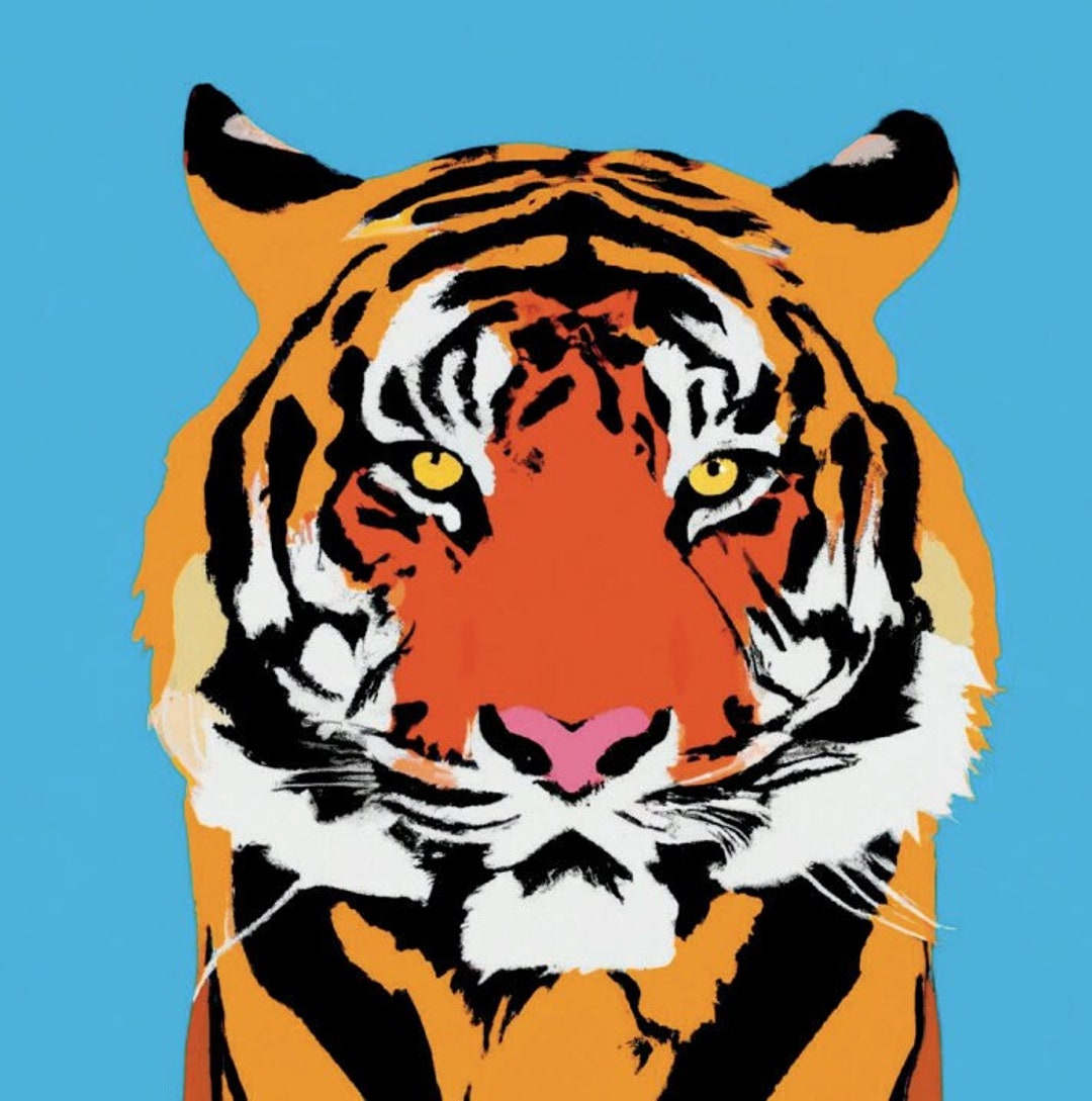 Digital Download of a Majestic Tiger on Blue Background - Etsy