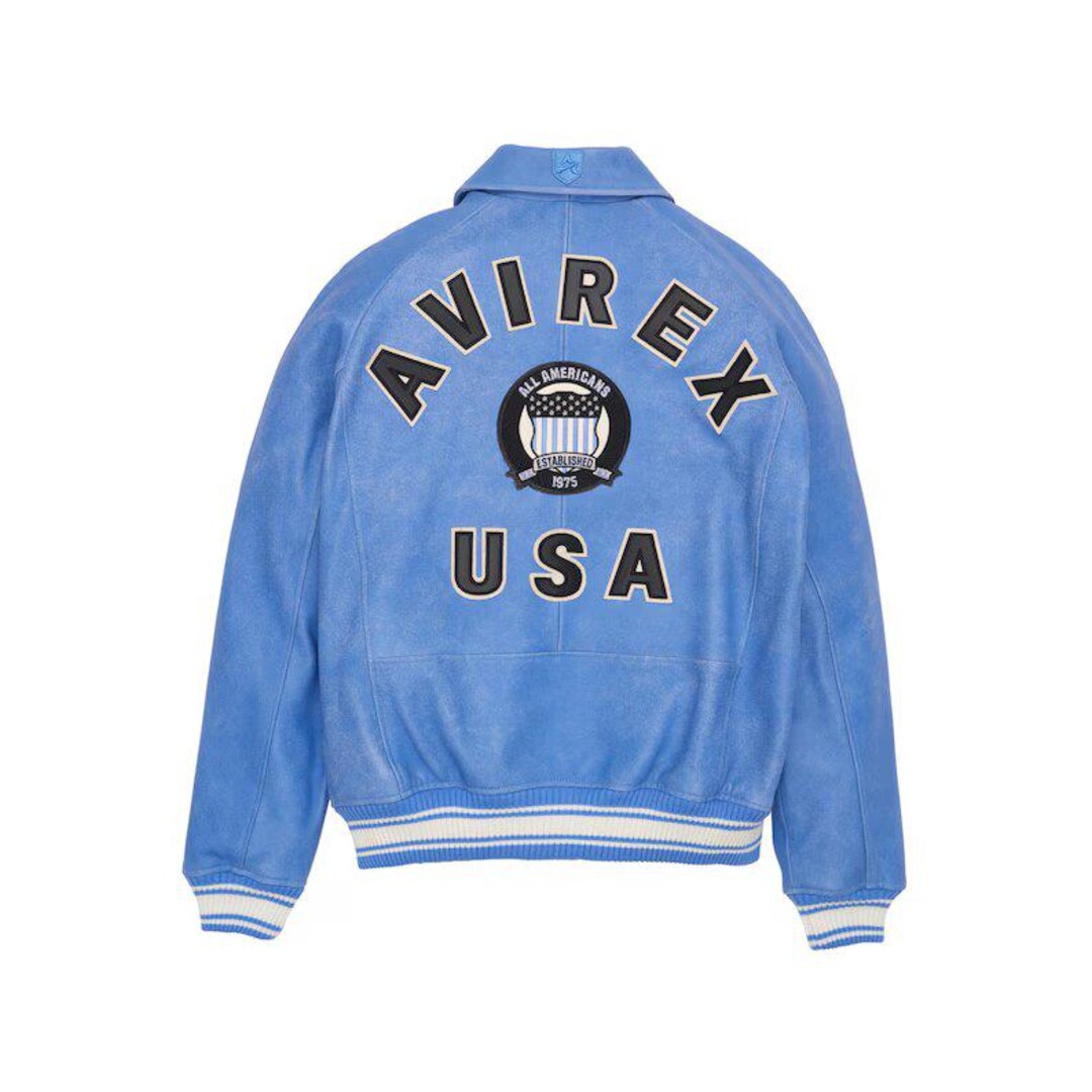 Handmade Men's Avirex USA Edition Icon Military Bomber White Waxed Blue ...