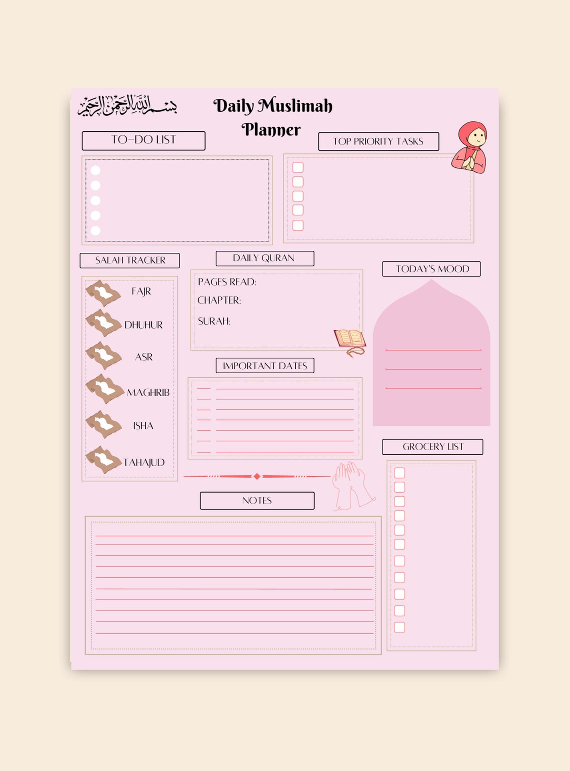 Daily Muslimah Planner Weekly To-do List Islamic Planner Muslim ...