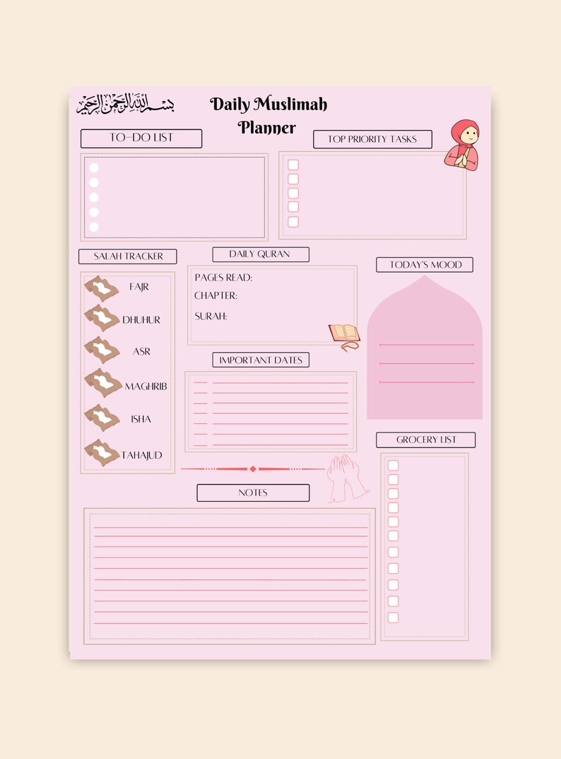 Daily Muslimah Planner Weekly To-do List Islamic Planner Muslim ...