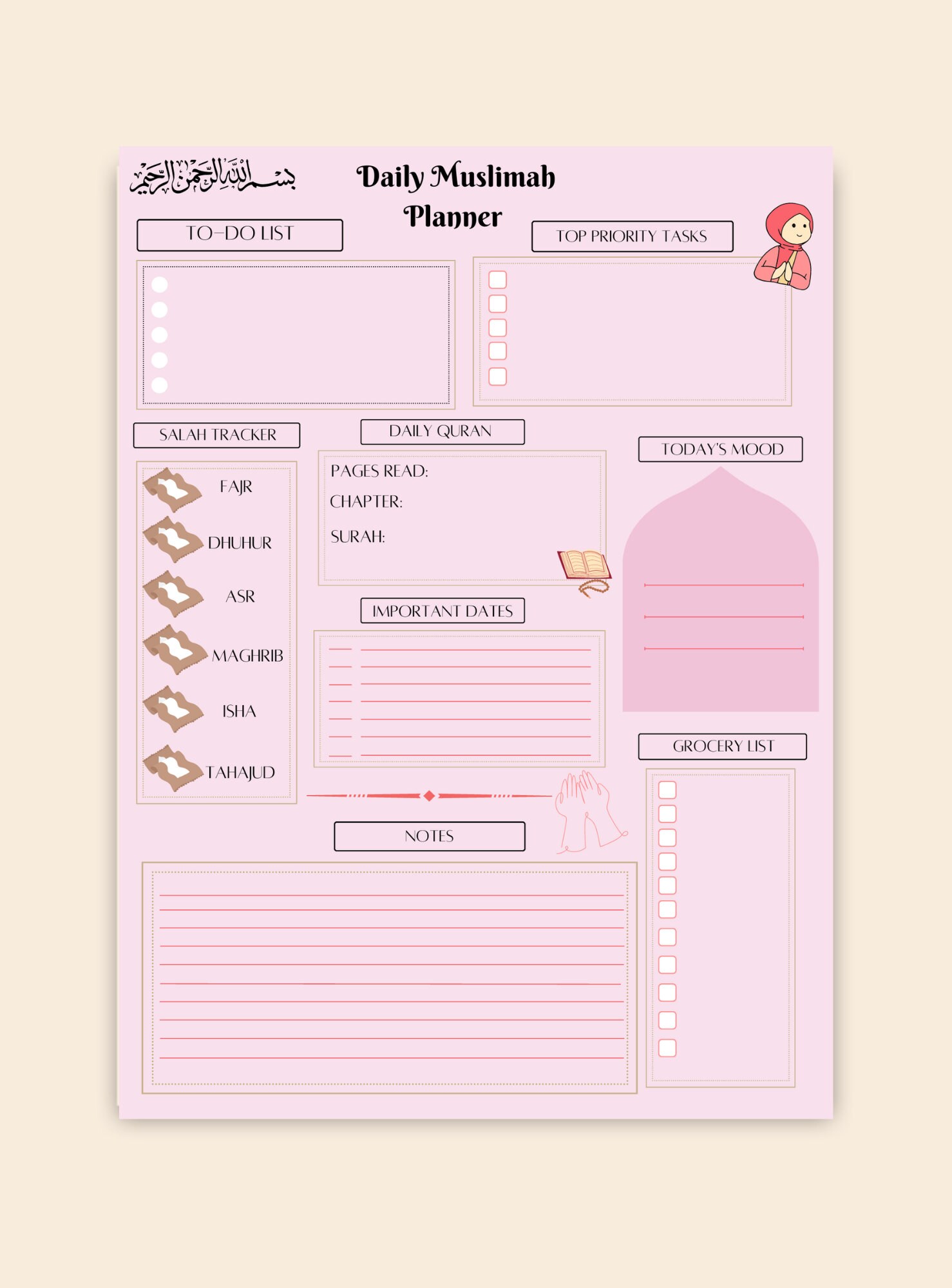 Daily Muslimah Planner Weekly To-do List Islamic Planner Muslim ...
