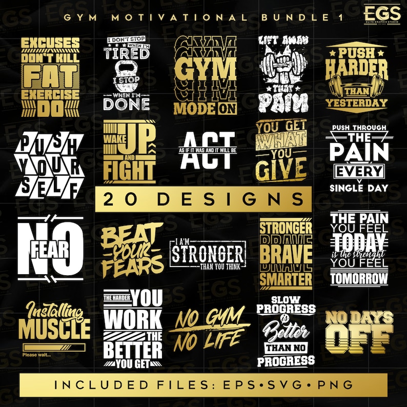 20 Motivational Gym Bundle Svg Work Out Svg Active Wear Svg - Etsy