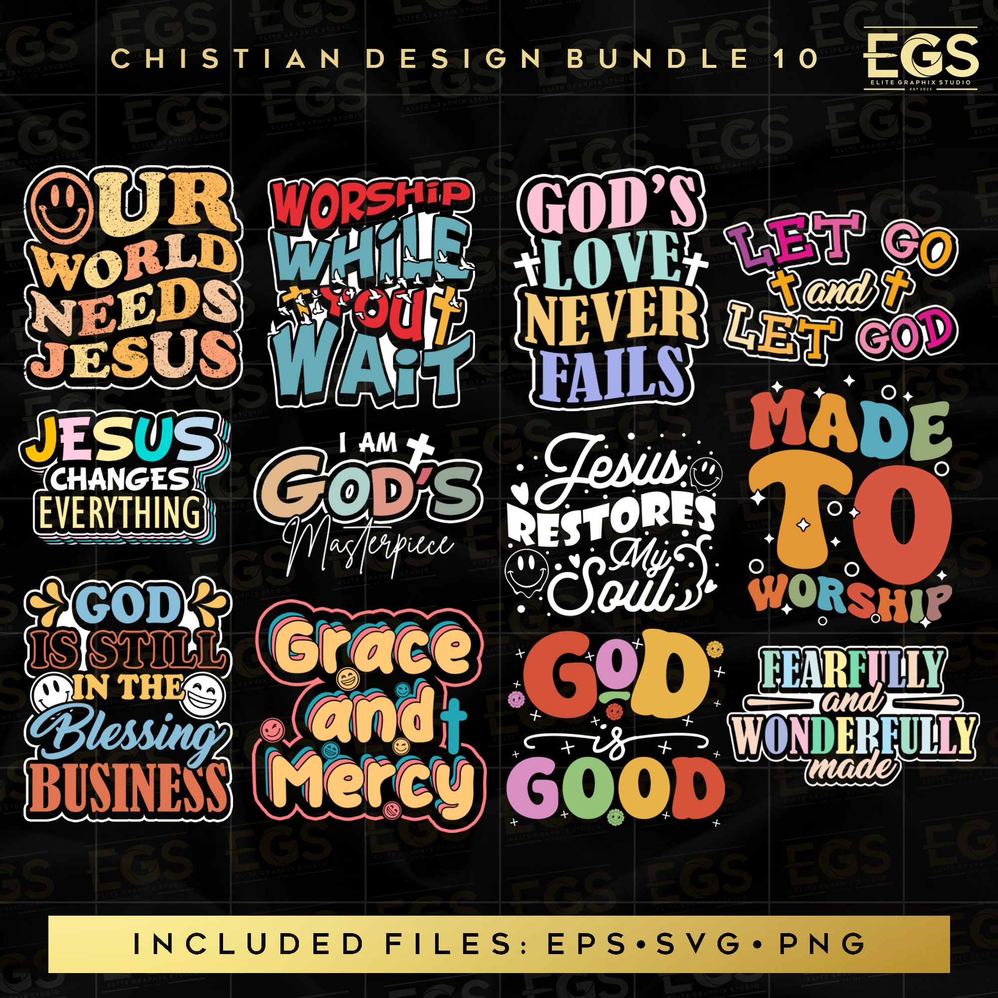 12 Coloful Christian Designs Bundle Svg, Scripture Art Svg, Yahweh Svg ...