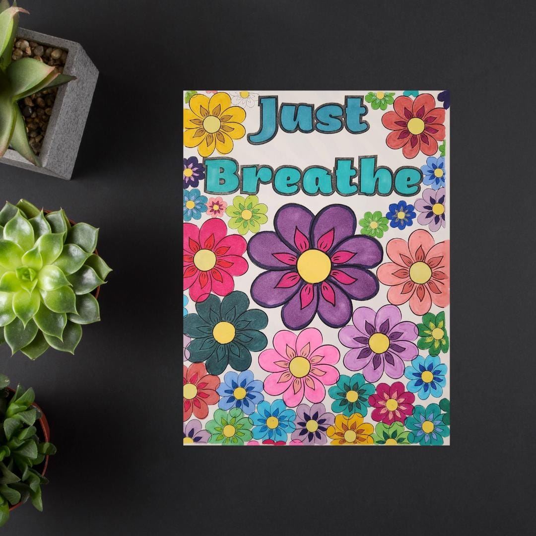Just Breathe Coloring Page | Adult Coloring Page | Tee Coloring Page ...