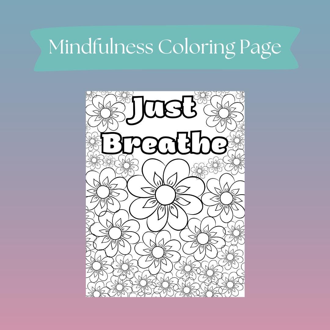 Just Breathe Coloring Page | Adult Coloring Page | Tee Coloring Page ...
