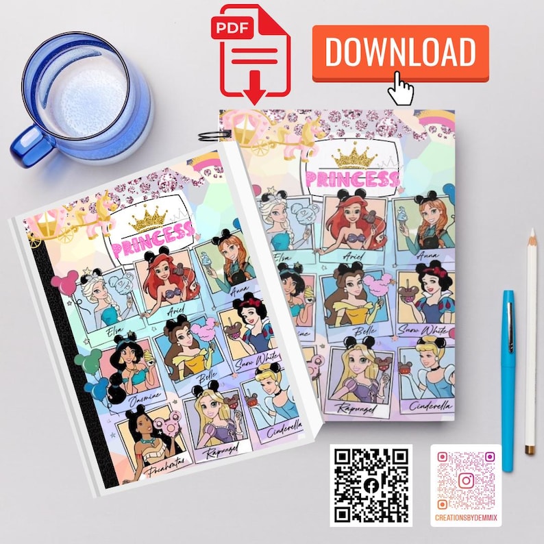 Princess Notebook Cover: Kawaii School Binder Printable (PDF Download ...