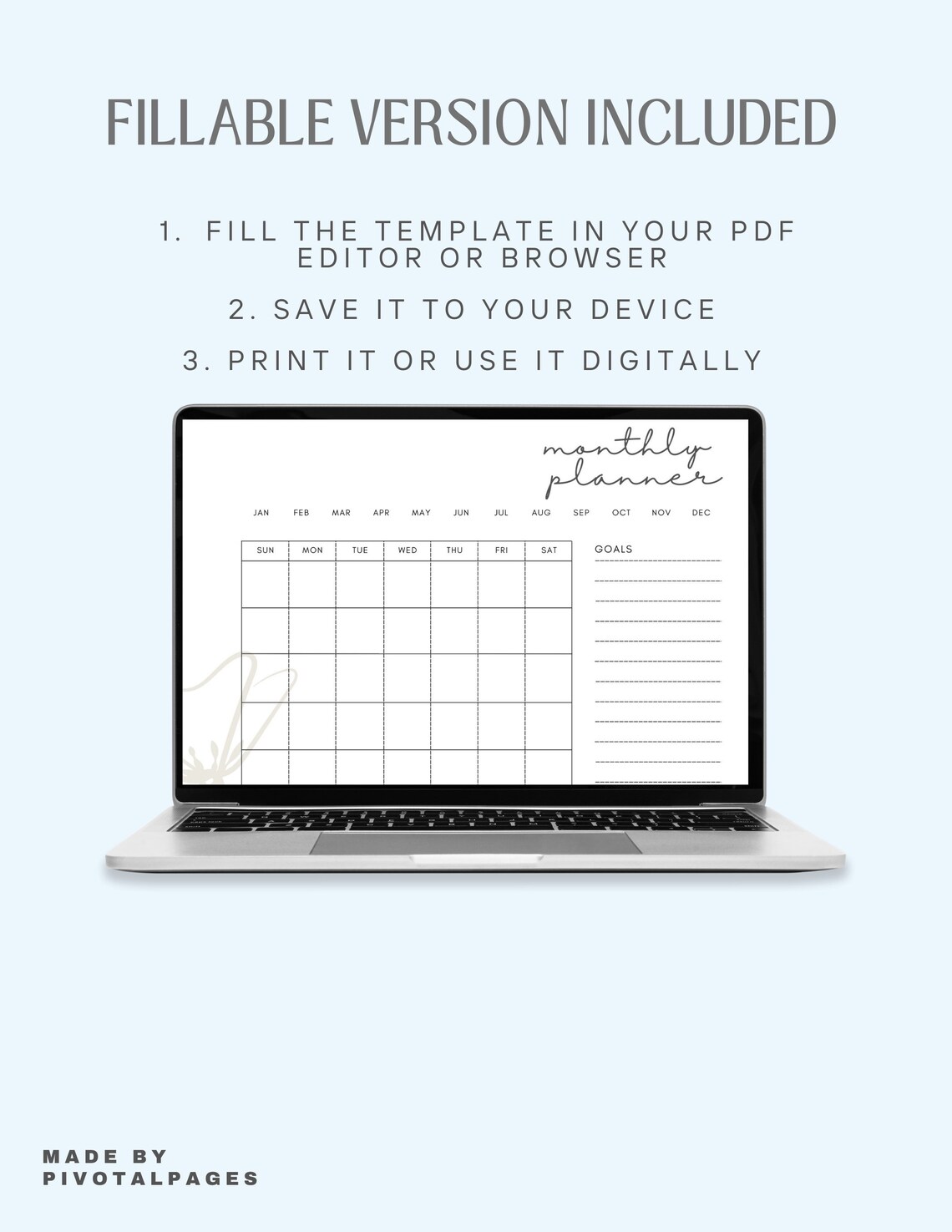Monthly Planner, Printable Planner, Monthly Snapshot, Digital Download ...