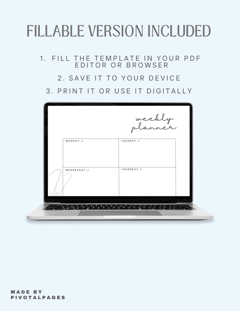 Weekly Planner, Weekly Planner Printable, Digital Download, Editable ...