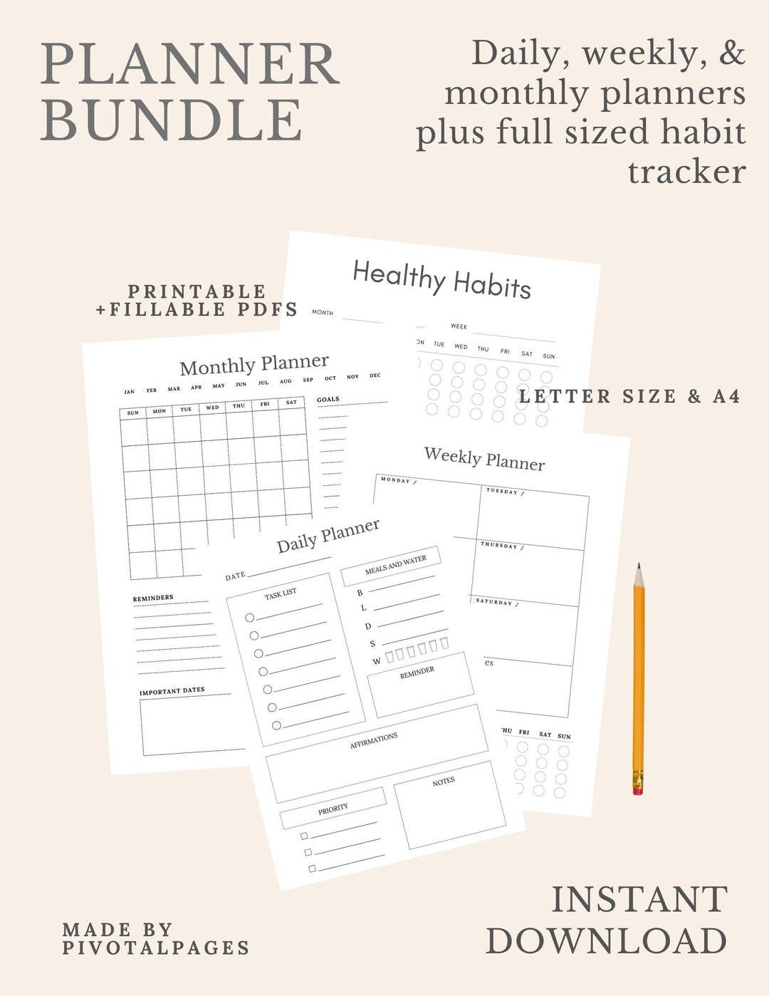 Planner Bundle, Full Planner Set, Daily Planner, Weekly Planner ...