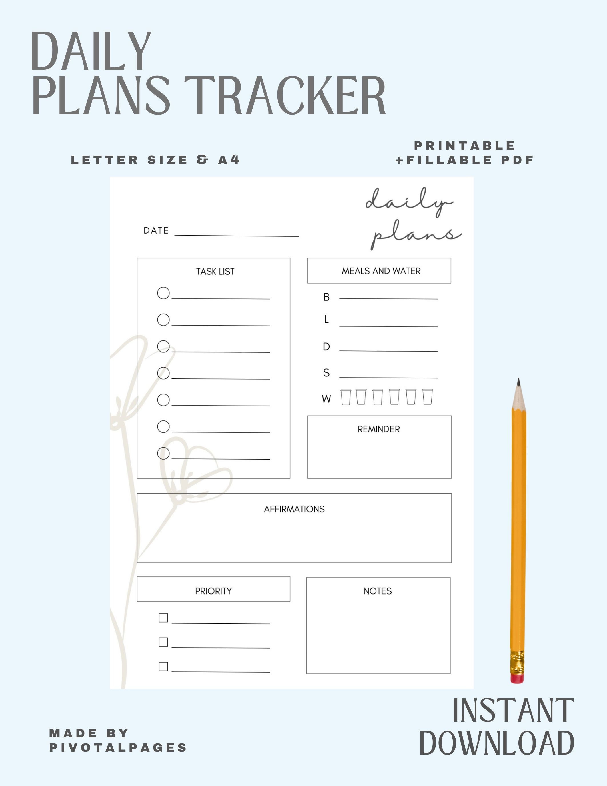 Daily Plans Printable, Daily Goals Planner, PDF Template, Daily Goals ...