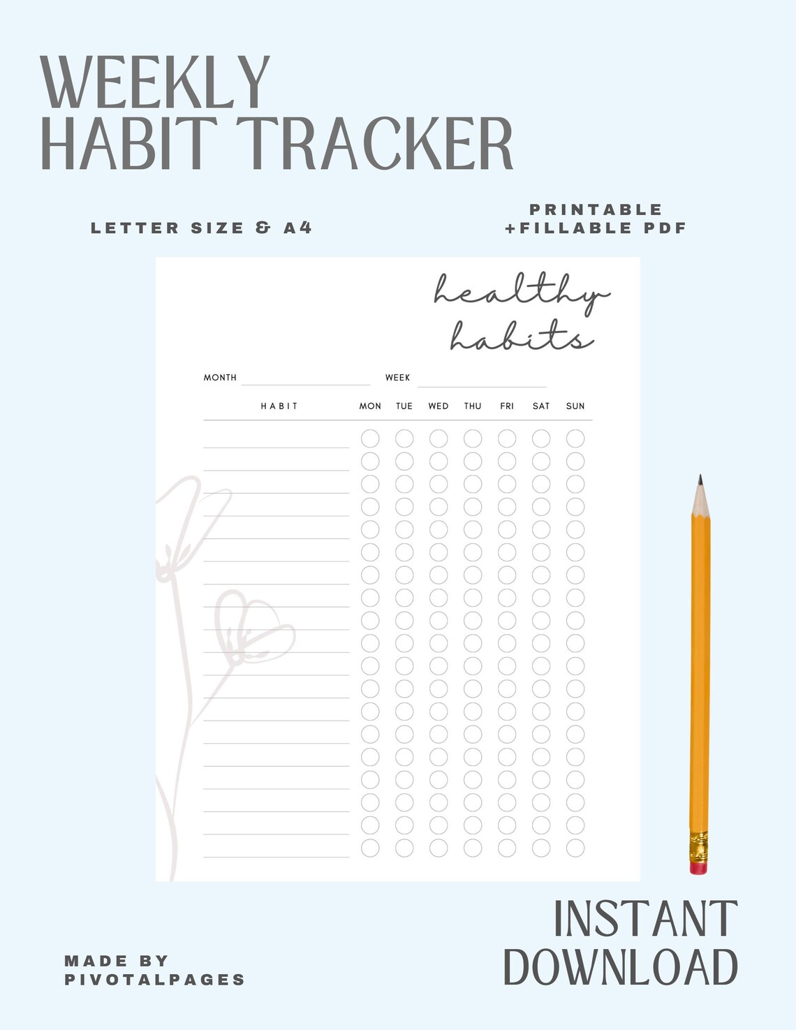 Weekly Habit Tracker, Printable, Habit Tracker Template, Routine ...