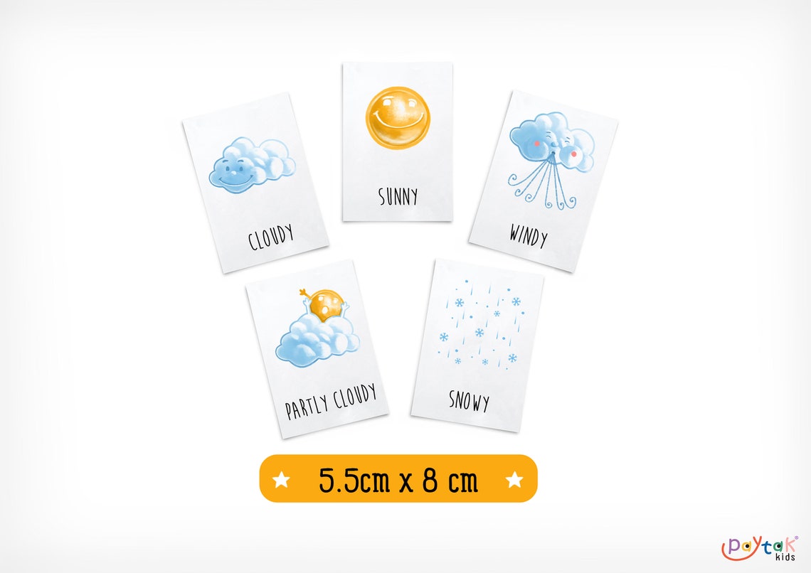 12 Weather Cards Montessori Flashcards Pre-school Cards - Etsy