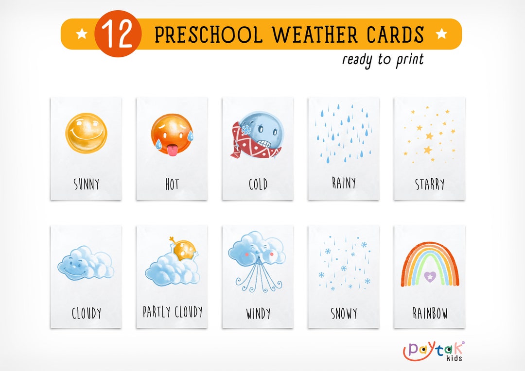 12 Weather Cards Montessori Flashcards Pre-school Cards - Etsy