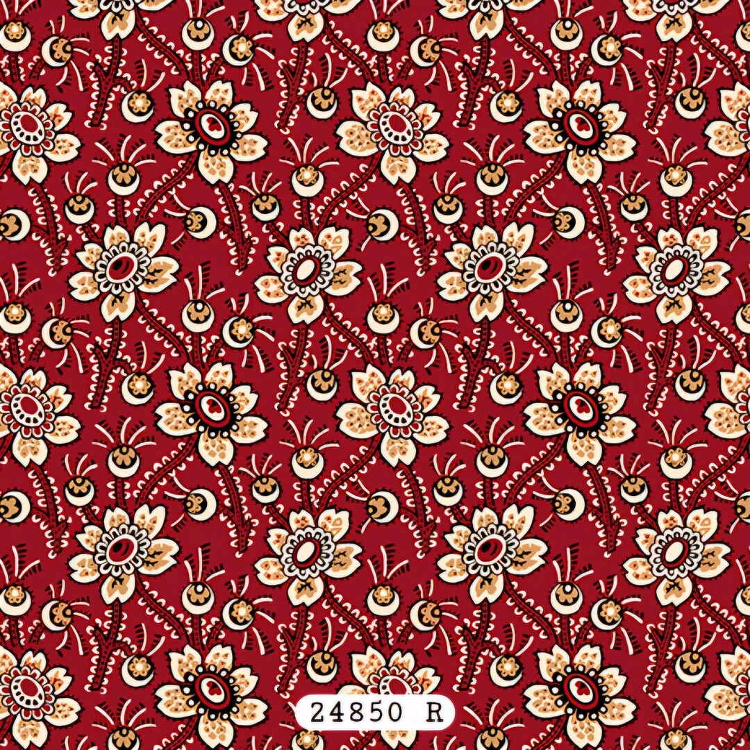 Floral Cotton Fabric: Oxford Archival, Red Flower Print - Etsy