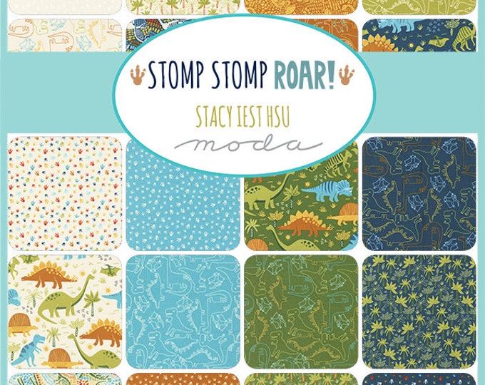 Stomp Stomp Roar Teal Dinosaur Footprints by Stacy Iest Hsu for Moda ...