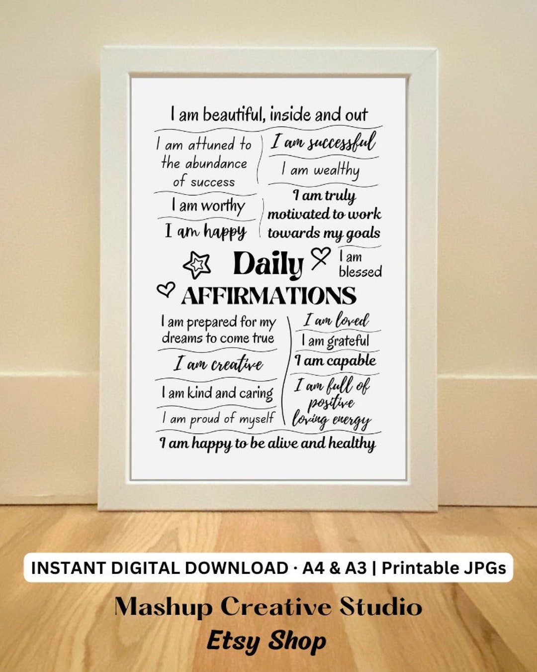 Daily Affirmations Printable Wall Art Prints, Poster, A4-A3, Home Decor ...