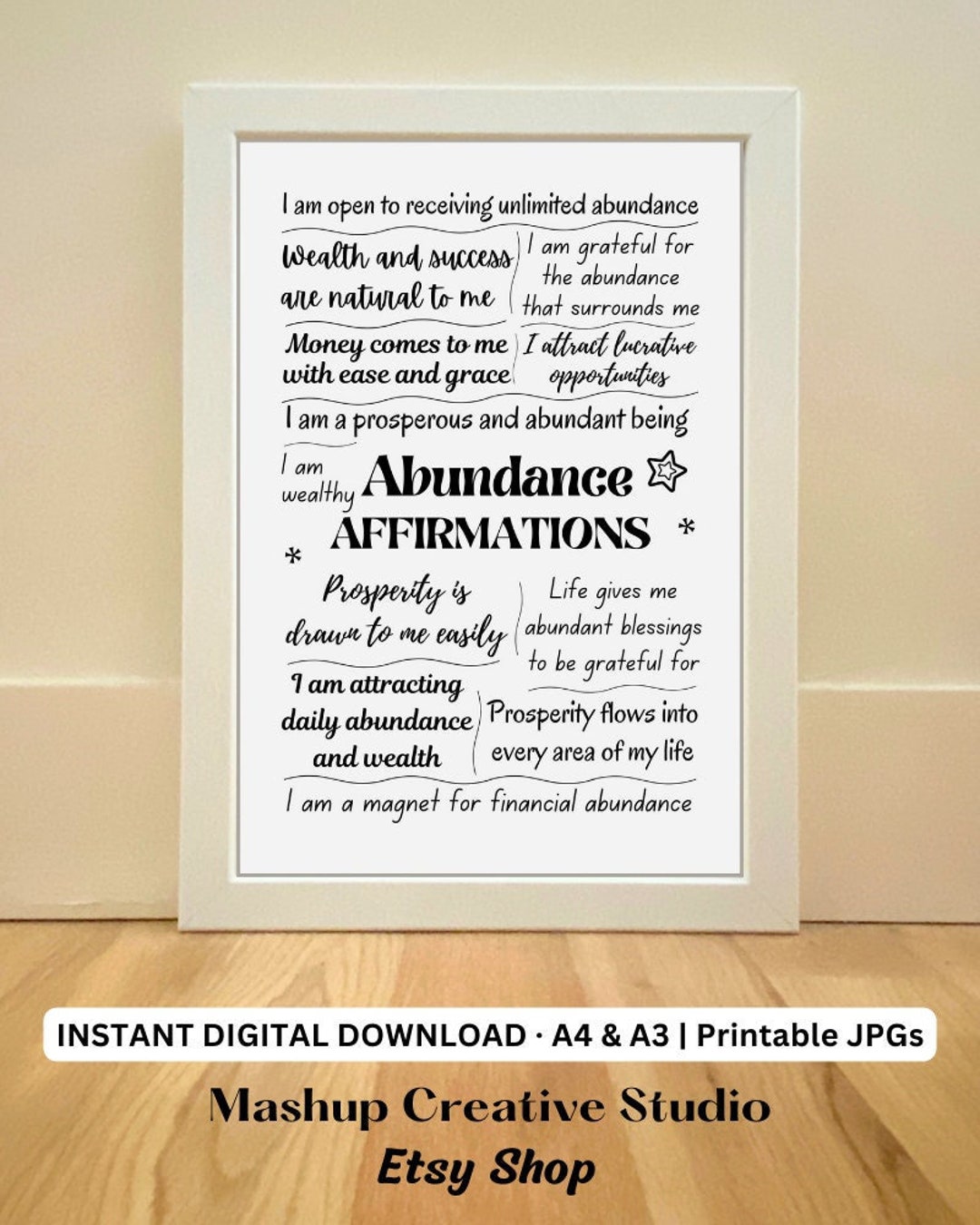 Abundance Affirmations Printable Wall Art Prints, Poster, A4-A3, Home ...