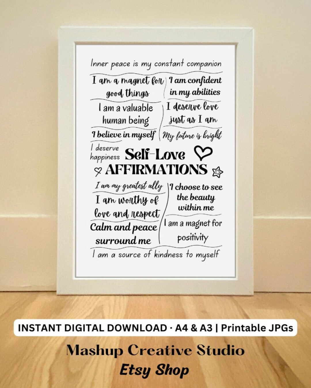 Self-love Affirmations Printable Wall Art Prints, Poster, A4-A3, Home ...