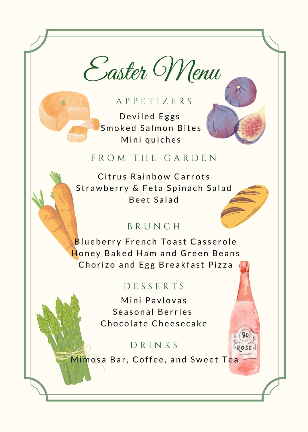 Countryside Easter Menu Template, Customizable in Canva, Brunch, Lunch ...