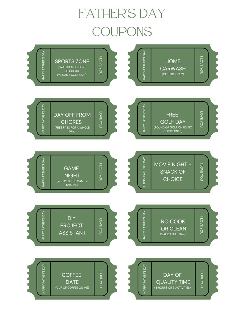 Personalized Father's Day Coupons - Meaningful Gift Idea for Dad - Etsy