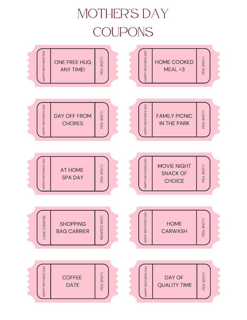 Personalized Mother's Day Coupons - Meaningful Gift Idea for Mom - Etsy