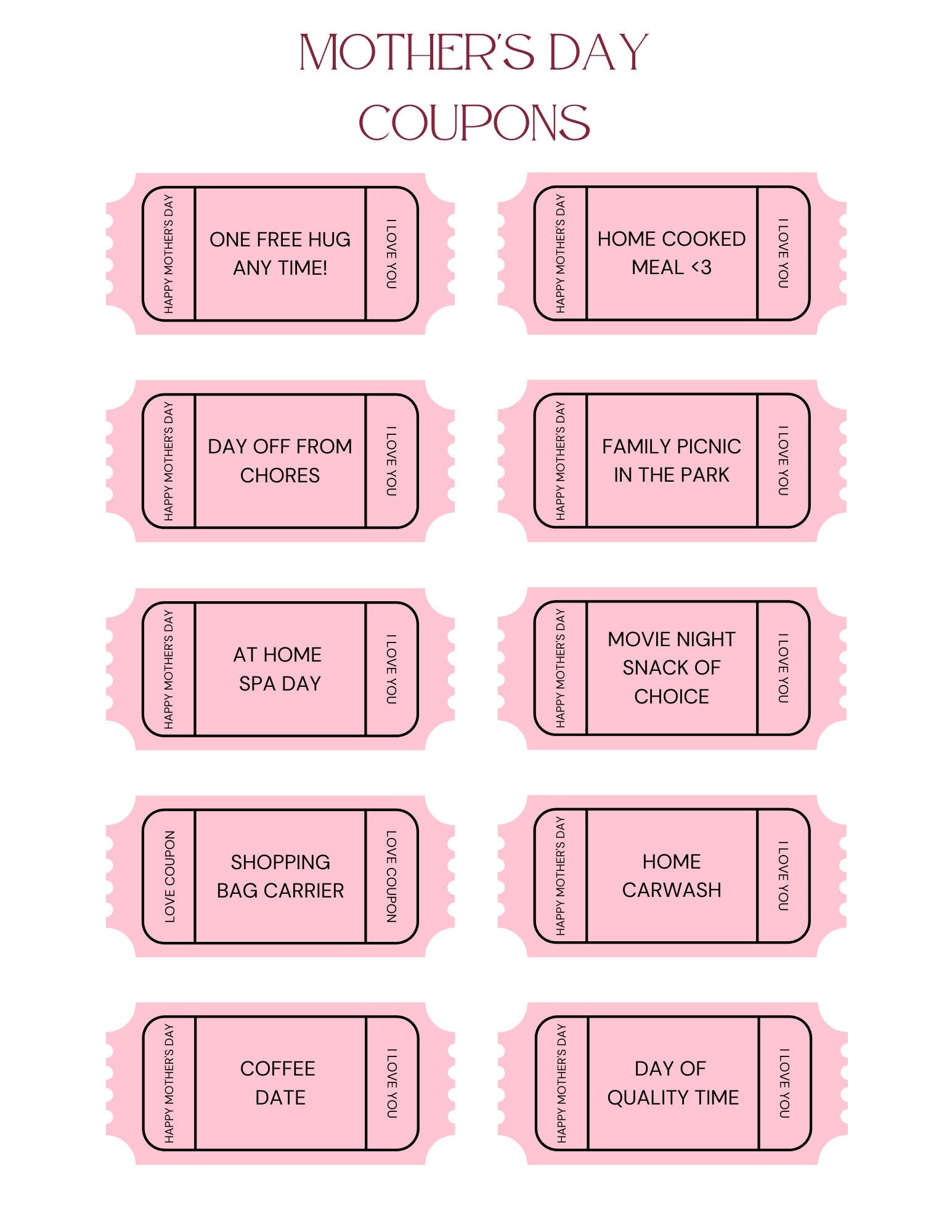 Personalized Mother's Day Coupons - Meaningful Gift Idea for Mom - Etsy