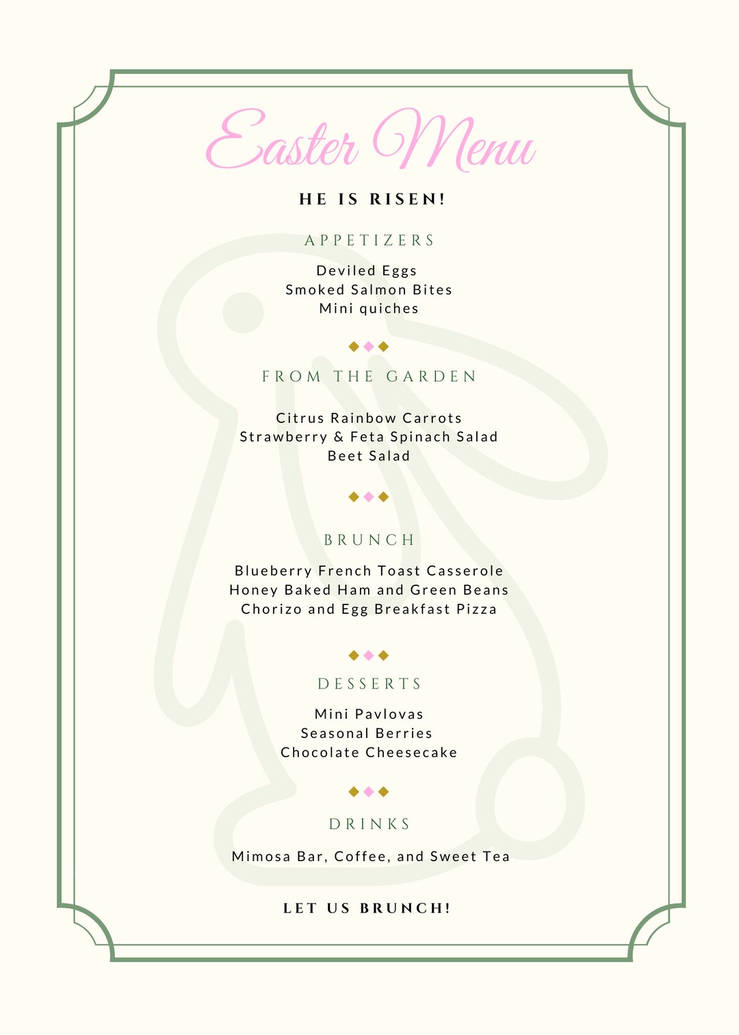 Easter Menu Template, Customizable in Canva, Brunch, Lunch, or Dinner ...